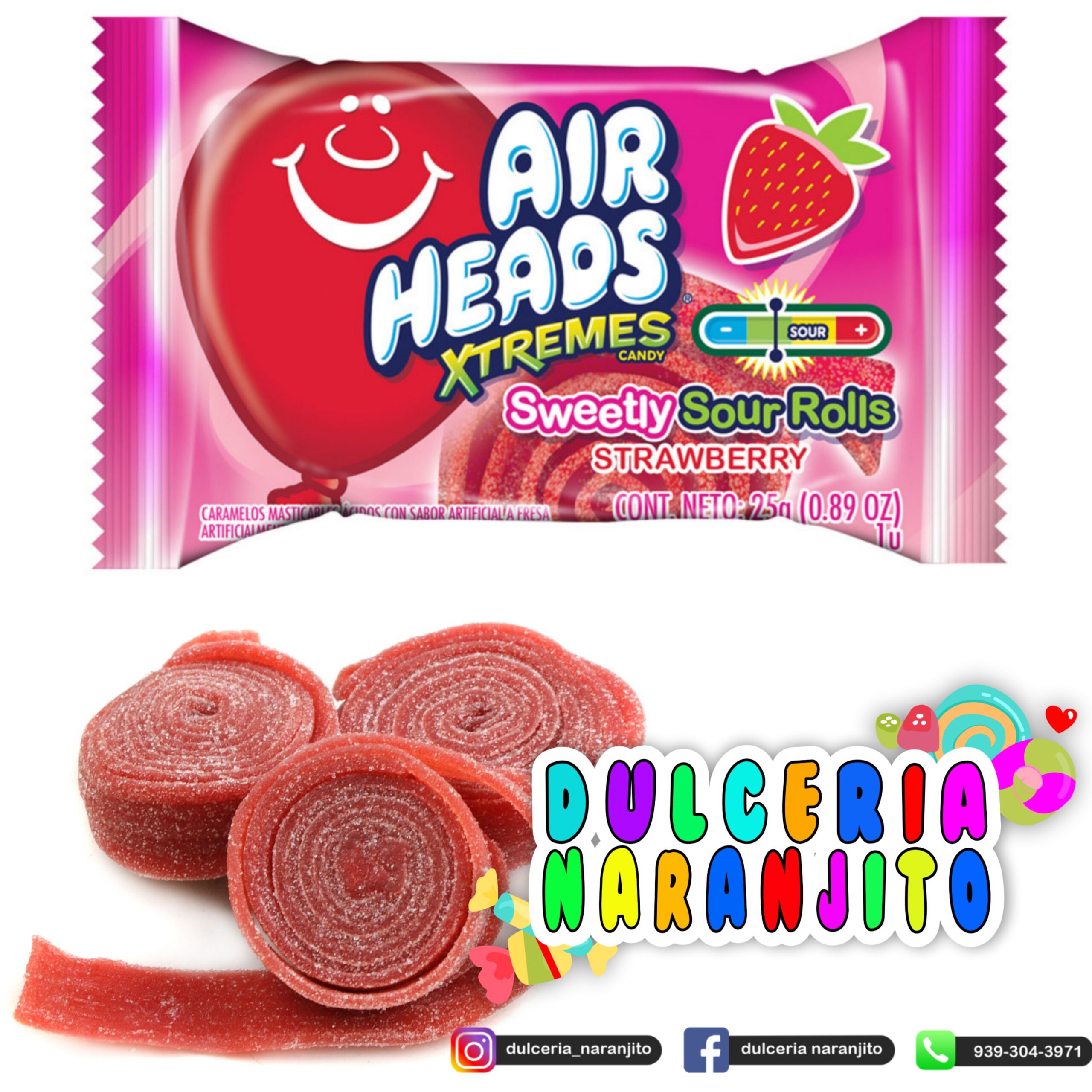 Air Heads Xtremes Candy Sweetly Sour Rolls Strawberry🍓 (1 unidad ...